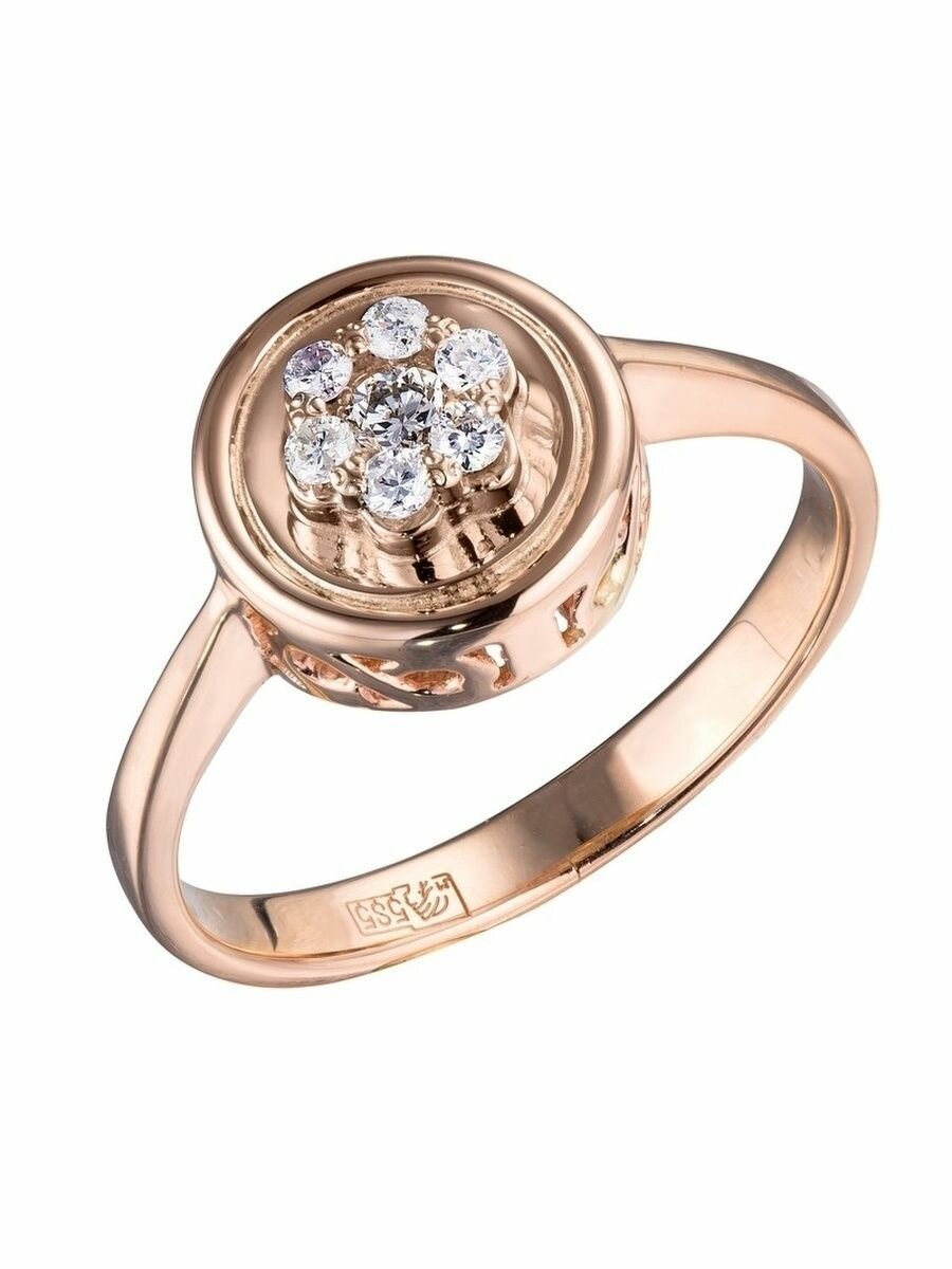 Кольцо помолвочное, желтое, красное, белое золото, 585 проба, родирование, бриллиант