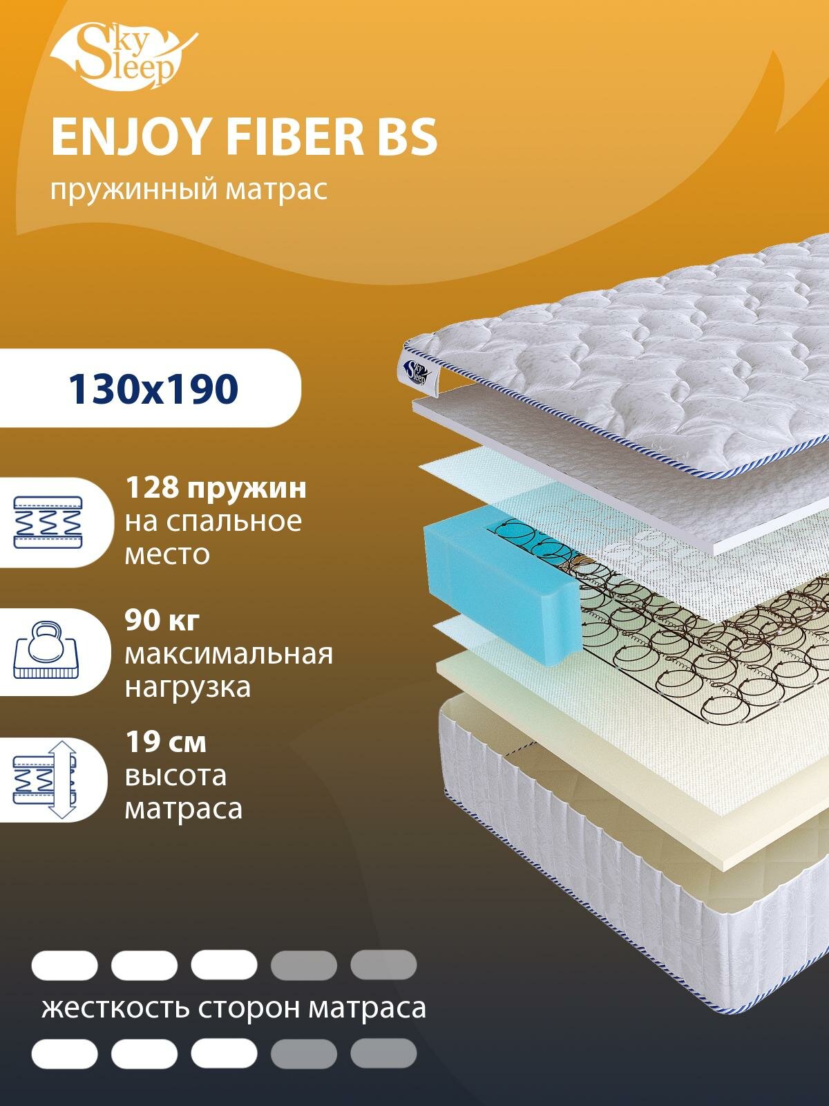 Ортопедический матрас SkySleep с зависимыми пружинами ENJOY FIBER BS на кровать 130x190