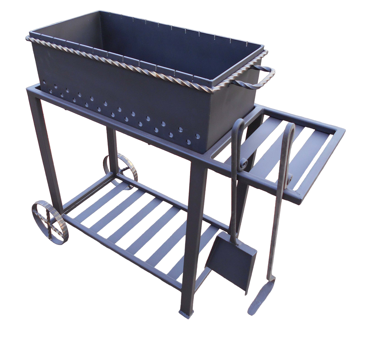 Мангал классический с дровницей и столиком, 3 мм, для дачи и дома, ручная работа "Стандарт" на колесах