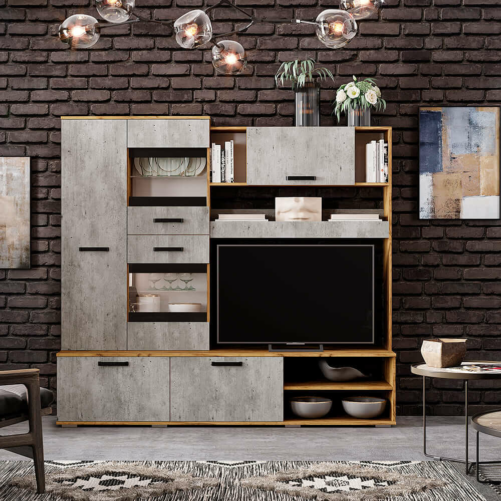 Гостиная стенка Трамп ЦС-05 200,4х186,0х46,0 см, крафт/метрополитан грей