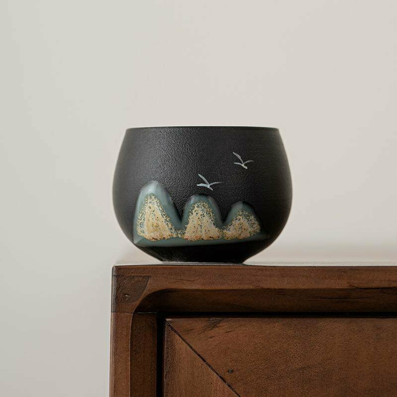 Пиала для чая Черная "Горы"керамика,150 мл