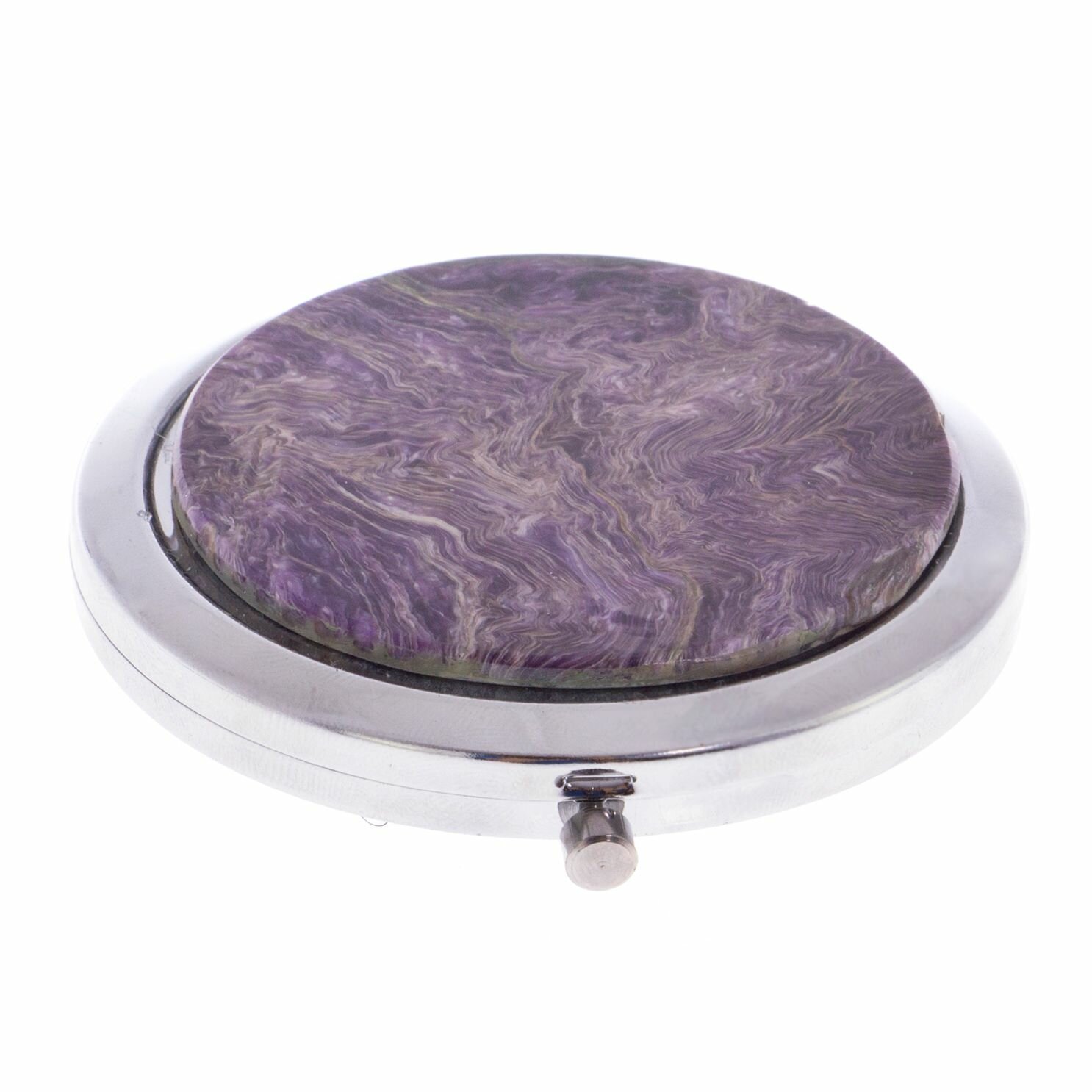 Карманное зеркальце круглое с чароитом цвет серебро 122260