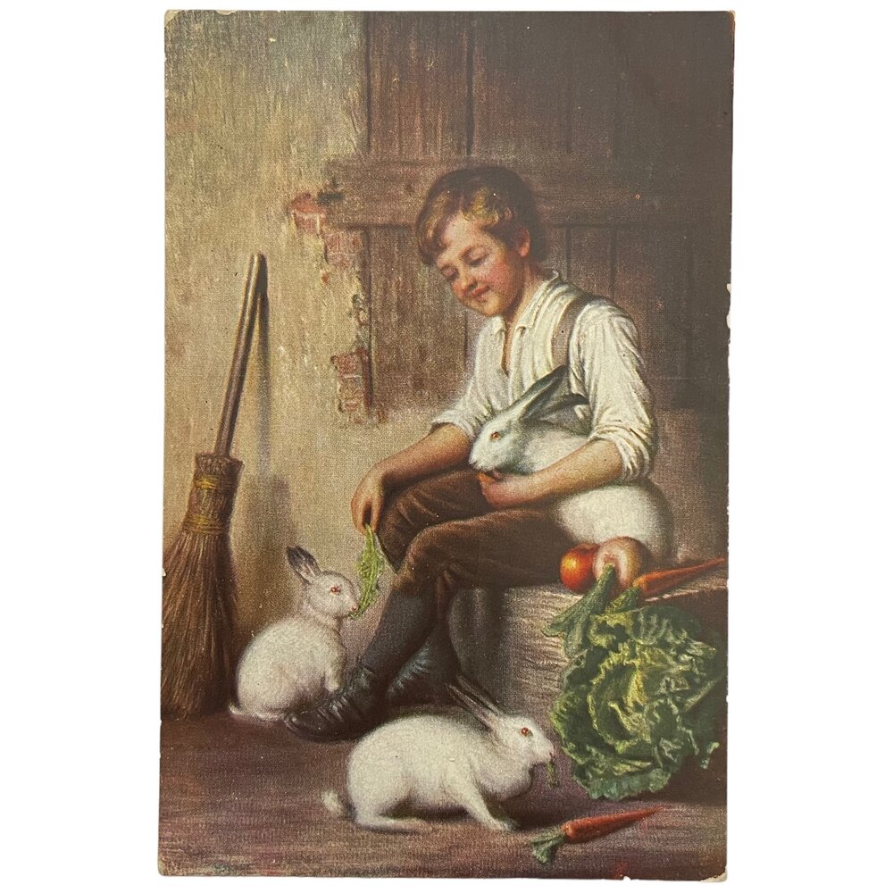 Почтовая открытка "Мальчик с кроликами" 1900-1917 гг. Германия