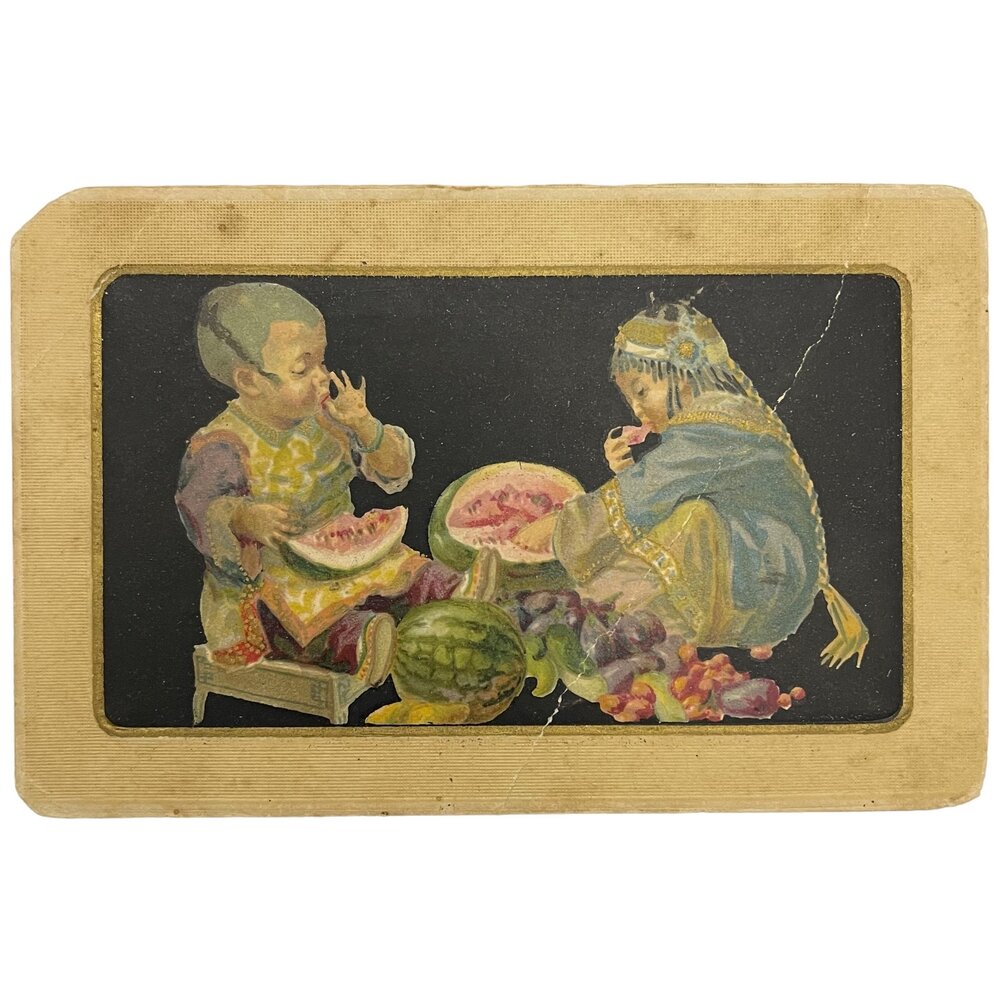 Почтовая открытка "Дети с фруктами" 1900-1910 гг. Российская Империя