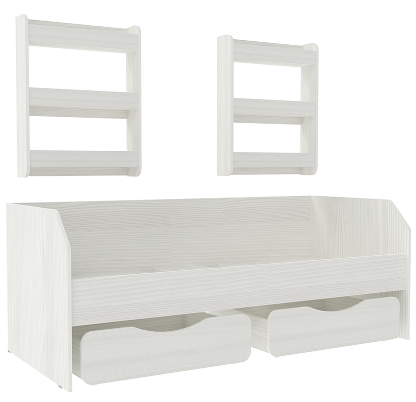 Детская кровать Л-13.1 с полками Белое Дерево