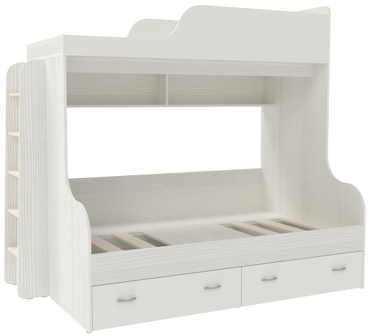 Двухъярусная кровать Дуэт-15 с деревянной лестницей Белое Дерево Белый