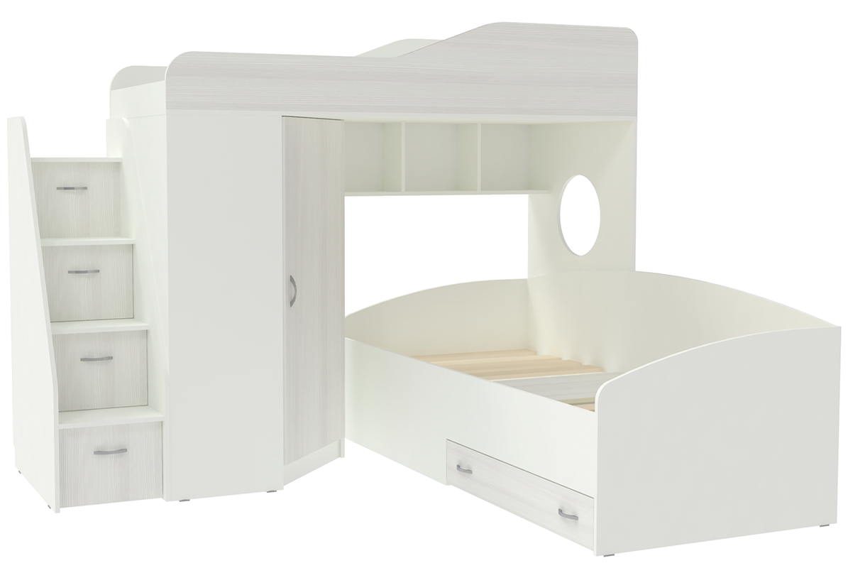 Кровать двухъярусная Кадет 2 с универсальной лестницей Белый Белое Дерево