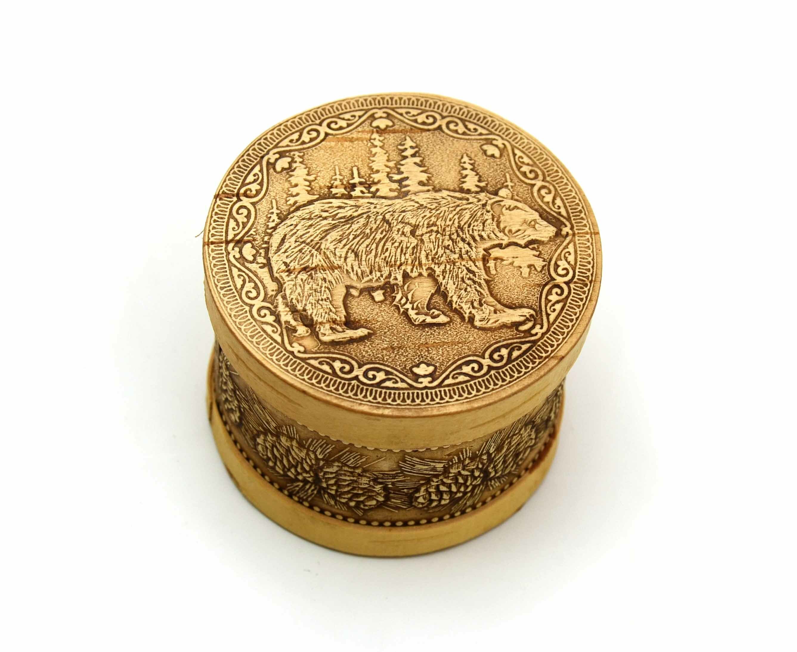 Шкатулка из бересты маленькая "Медведь"