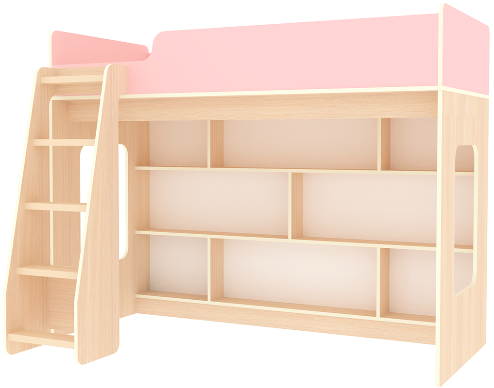 Кровать чердак Л-42.3.3 Дуб Молочный Розовый