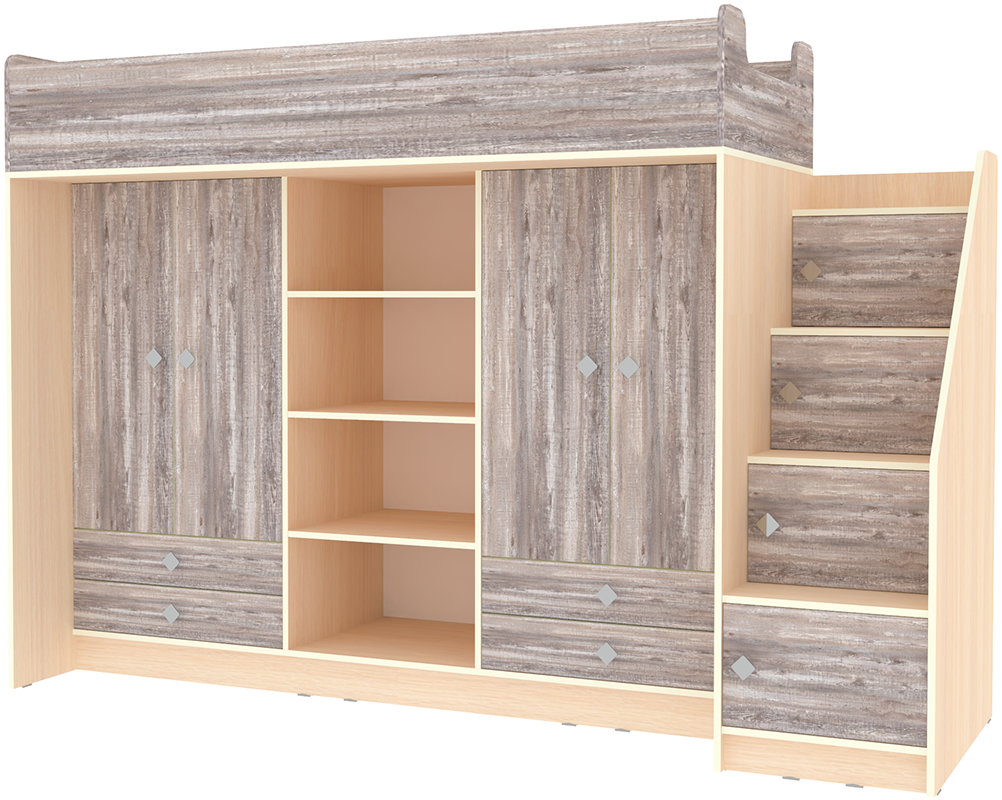 Кровать чердак Л-Е604.3 75х190 Дуб Молочный Бетон