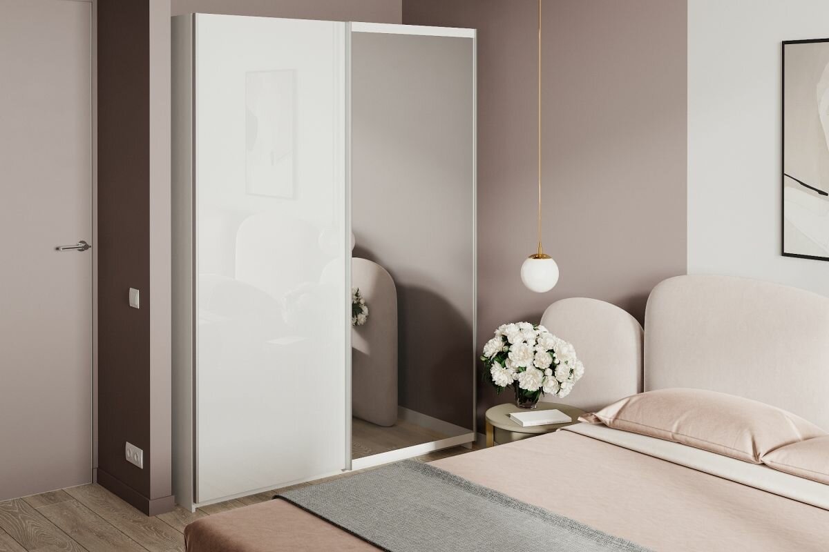 Шкаф-купе Реал-8 Белый для одежды с зеркалом двухдверный 120*240*65