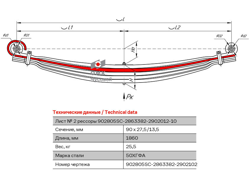 Лист №2 Рессора передняя для Scania PGRT-series 5 листов