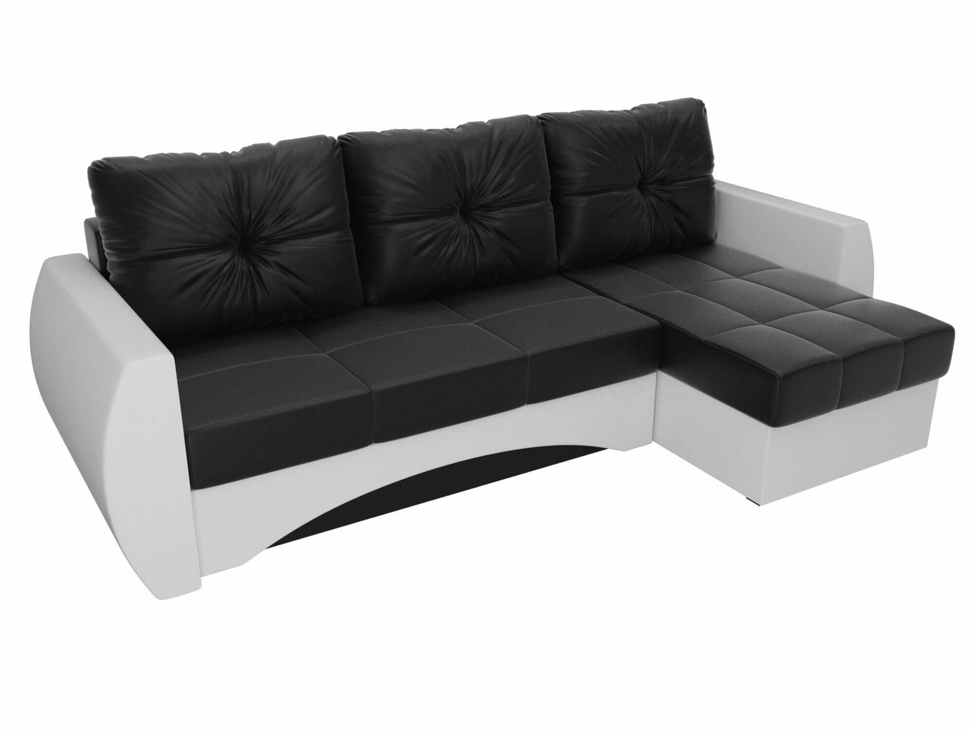 Artum Угловой диван Сатурн эко кожа черный белый правый