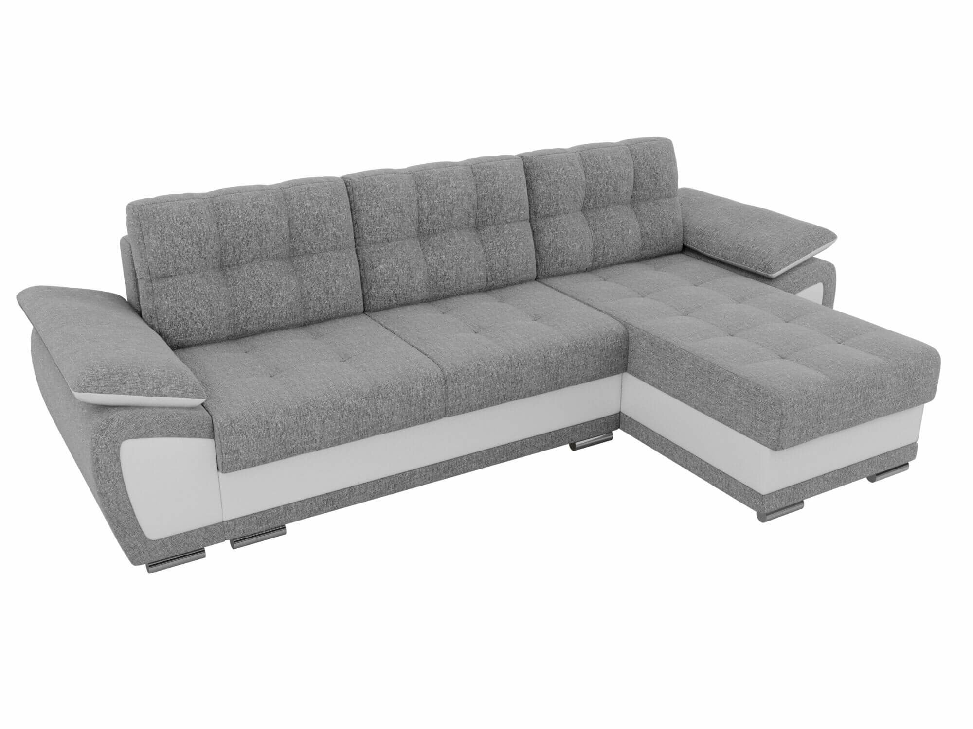 Artum Диван угловой Нэстор рогожка серый вставка эко кожа белая правый