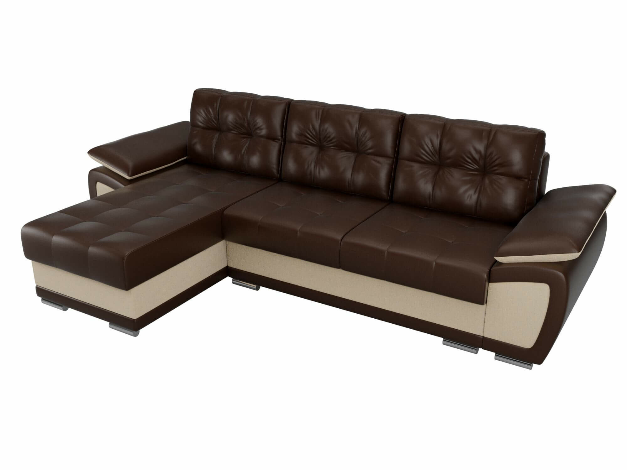 Artum Диван угловой Нэстор эко кожа коричневый вставка рогожка бежевая левый