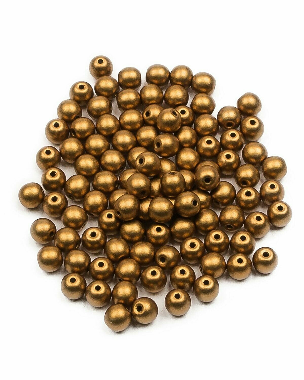 Стеклянные чешские бусины, круглые, Round Beads, 4 мм, цвет Alabaster Metallic Brass, 100 шт.