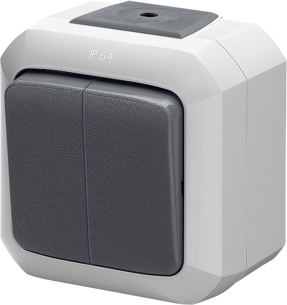 Двухклавишный выключатель ABB Variant+, степень защиты IP54, цвет серый, для влажных зон