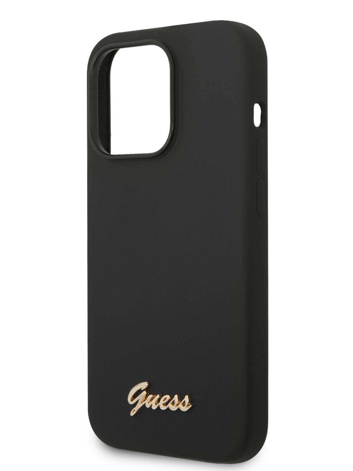 Guess для iPhone 14 Pro Max чехол Liquid silicone Gold metal logo Hard Black