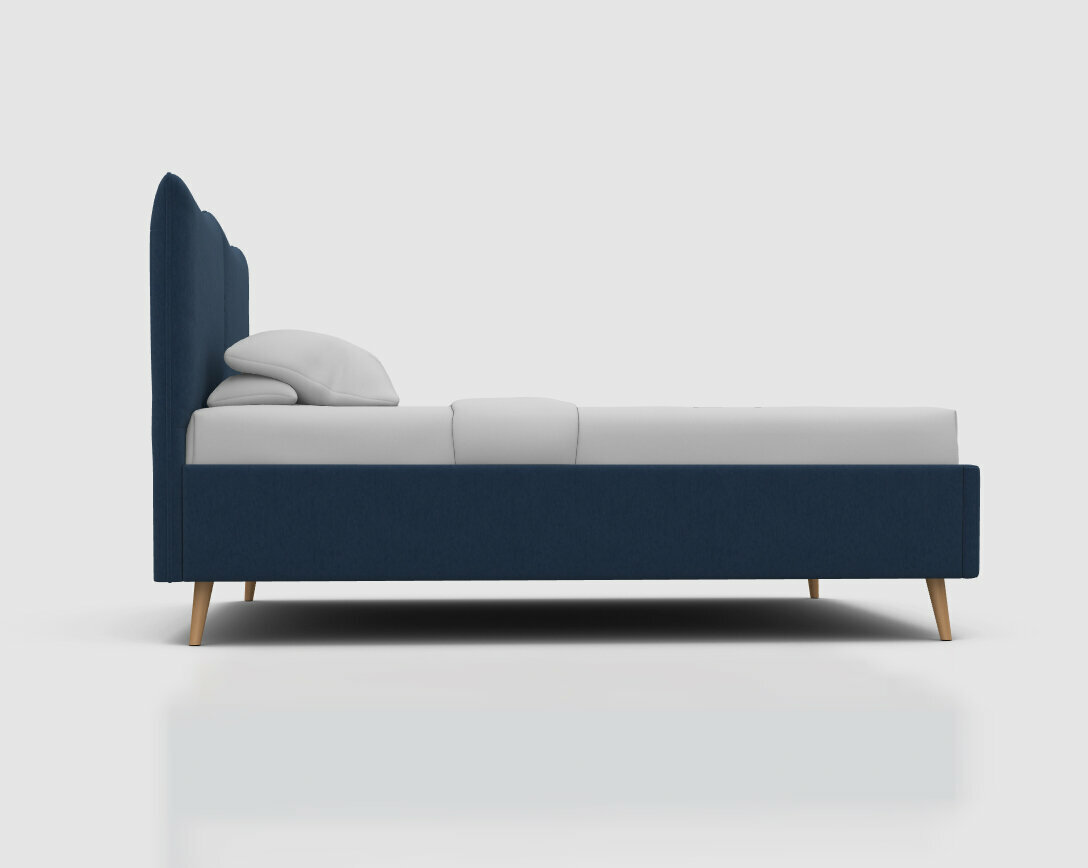 Двуспальная кровать 140х200, "Laima 2" с мягким изголовьем для дома, для спальни, ортопедическое основание. Велюр Синий (без подъёмного механизма) Vip 10