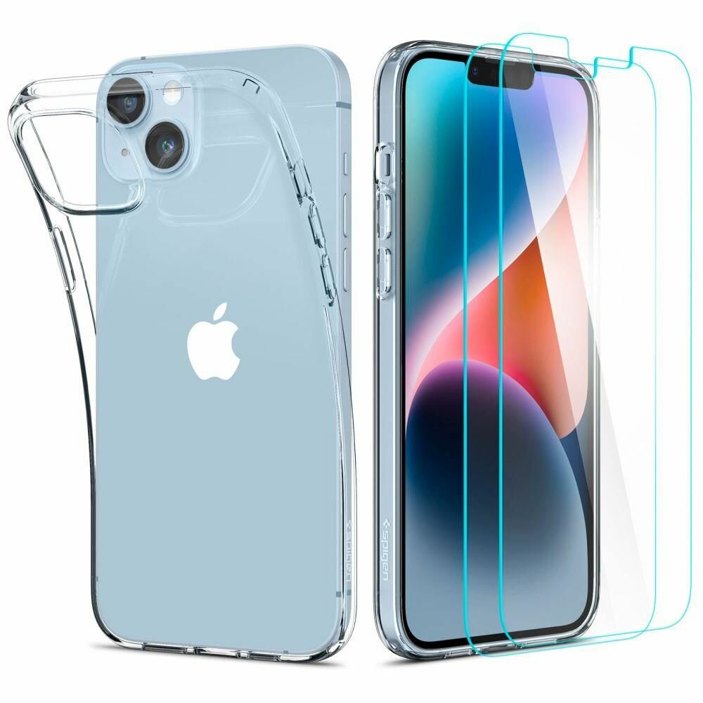 Чехол Spigen на Apple iPhone 14 (ACS05069) Crystal Pack / Спиген чехол для Айфон 14 с защитным стеклом, противоударный, с защитой камеры, прозрачный