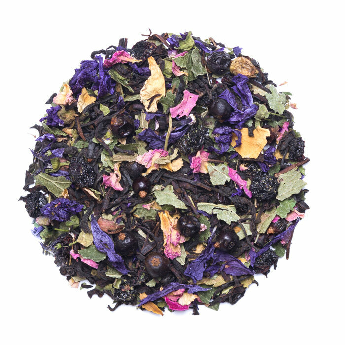 Чёрный "Смородино-можжевеловый", смородина, мята, ягода черная смородина, лепестки синего василька, лепестки розы, можжевельник 100 гр.