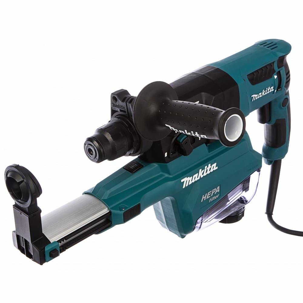 Перфоратор Makita HR2653 с мощностью 800 Вт, частотой ударов до 4600 уд/мин и тремя режимами работы в кейсе