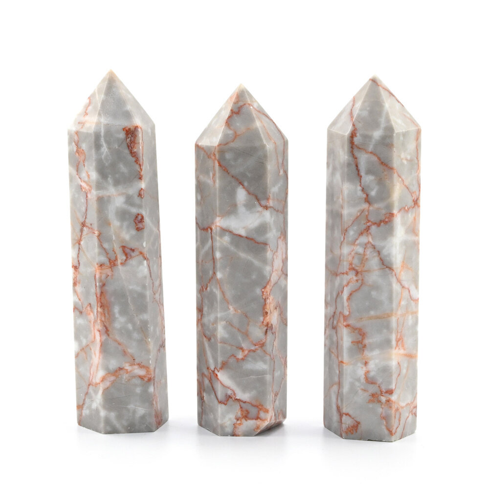 Кристалл из мрамора бело-розового "Карандаш" 23*23*98мм 100-109г .