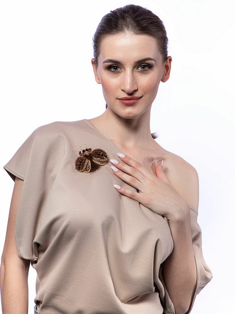 Брошь, бисер, стразы, кристалл