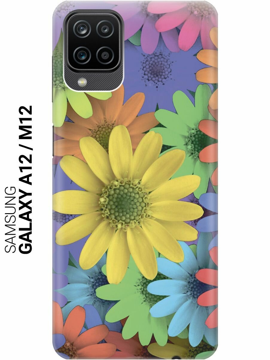 Силиконовый чехол на Samsung Galaxy A12, M12, Самсунг А12, М12 с принтом "Букет из разнозветных ромашек"