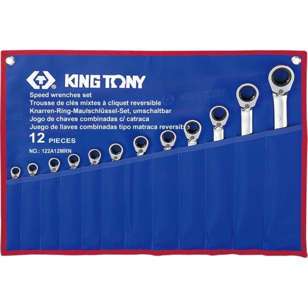 Набор комбинированных трещоточных ключей KING TONY 8-24 мм, чехол из теторона, 12 предметов 122A12MRN