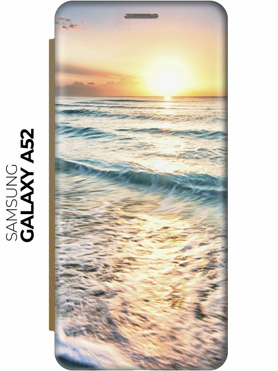 Чехол-книжка Закат на море на Samsung Galaxy A52 / Самсунг А52 золотой