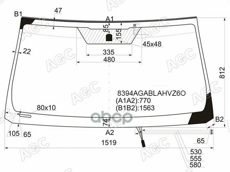 Стекло лобовое (Обогрев щеток/ Антенна/ Молдинг) Toyota Land Cruiser Prado (J150) 17-24 AGC арт. 8394AGABLAHVZ6O