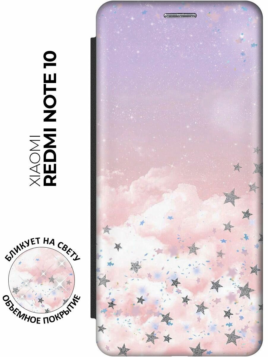 Чехол-книжка Небо в звездах на Xiaomi Redmi Note 10 / Note 10S / Poco M5s / Сяоми Редми Ноут 10 / Ноут 10С / Поко М5с с эффектом блика черный