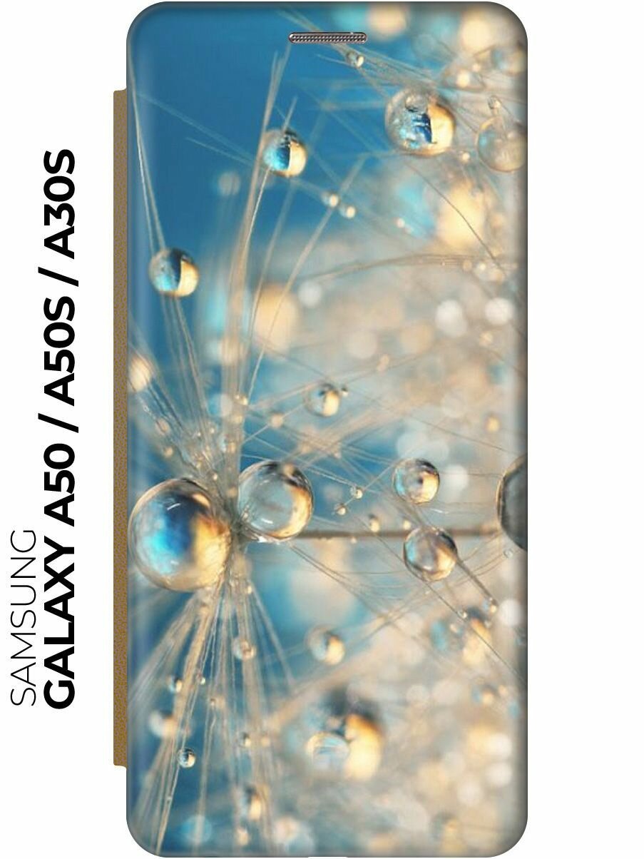 Чехол-книжка Одуванчик в капельках на Samsung Galaxy A50 / A50s / A30s / Самсунг А50 / А30с / А50с золотой