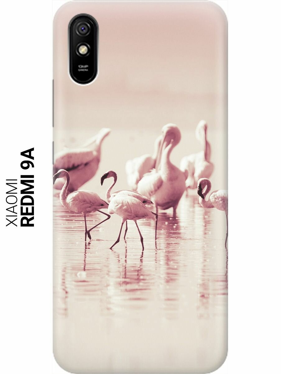Силиконовый чехол на Xiaomi Redmi 9A, Сяоми Редми 9А с принтом "Розовые фламинго"