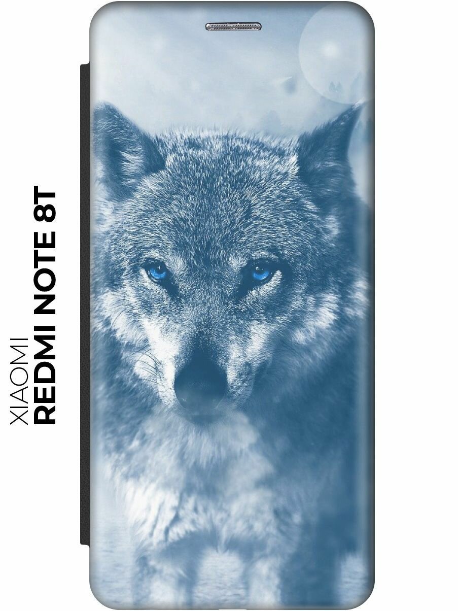 Чехол-книжка Голубоглазый волк на Xiaomi Redmi Note 8T / Сяоми Редми Ноут 8Т черный