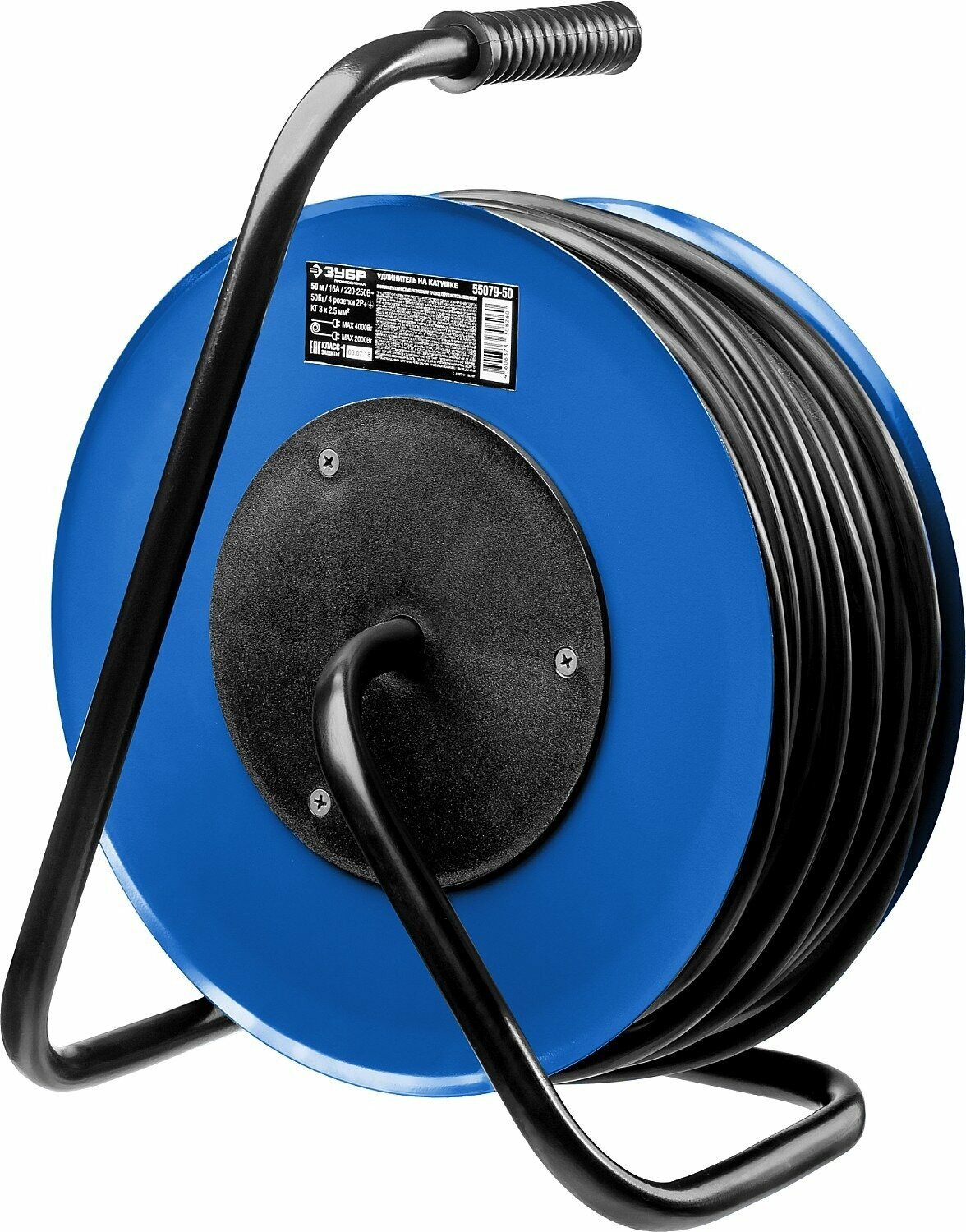 Удлинитель силовой на стальной катушке, ЗУБР, КГ 325 КГ 3х2.5 50м 4000Вт IP44