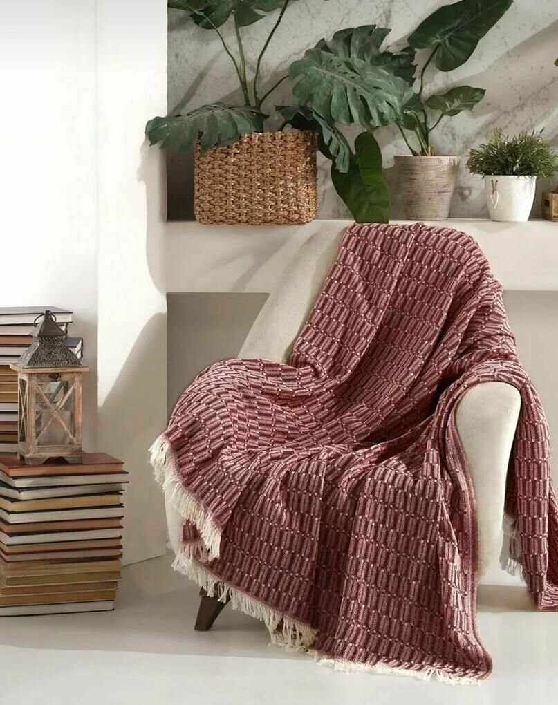 Плед MARIN BORDO, 2 спальный 170х220, покрывало на кровать и диван, хлопок