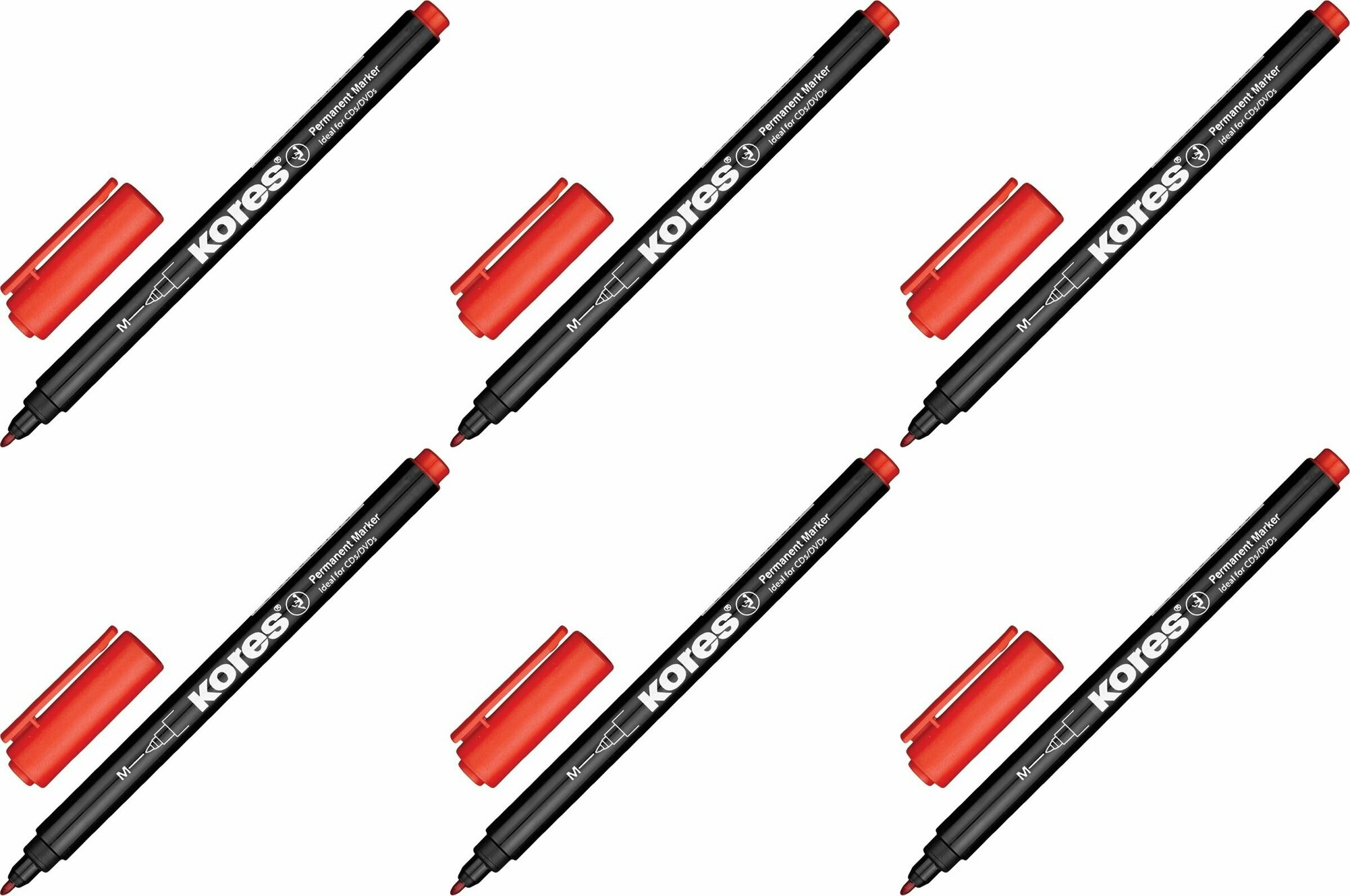 Kores Маркер перманентный Красный, 1 мм, 6 шт