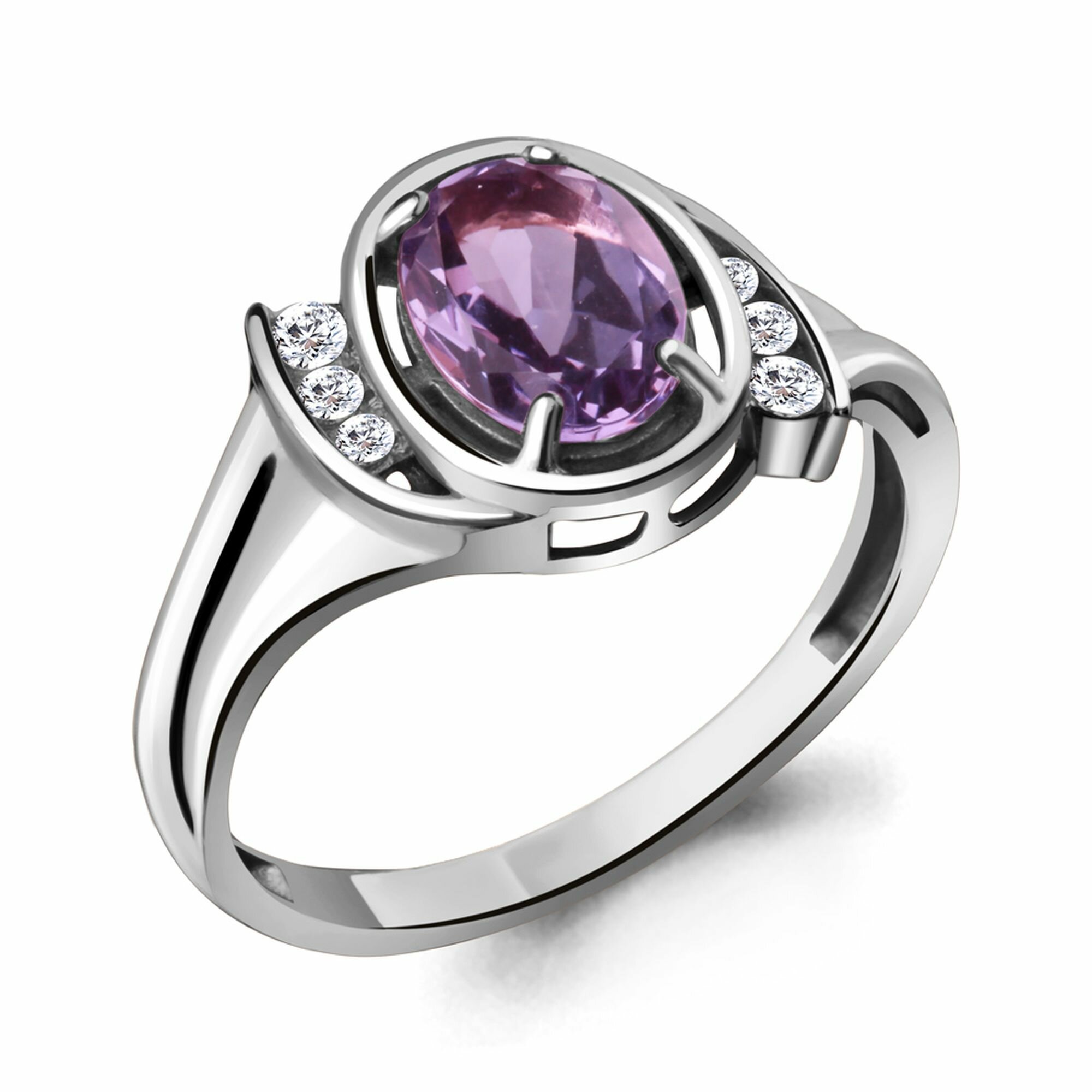 Кольцо, серебро, 925 проба, родирование, фианит, аметист