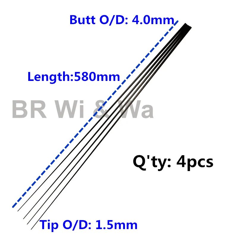 Карбоновые наконечники для удочек BR Wi & Wa, 4 шт. Top1.5mm Butt 4.0mm