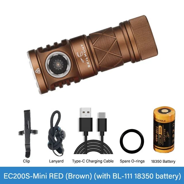 Skilhunt ESKTE EC200S-Mini красный фонарик 519A NW 4500K-5000K, Коричневый, Brown