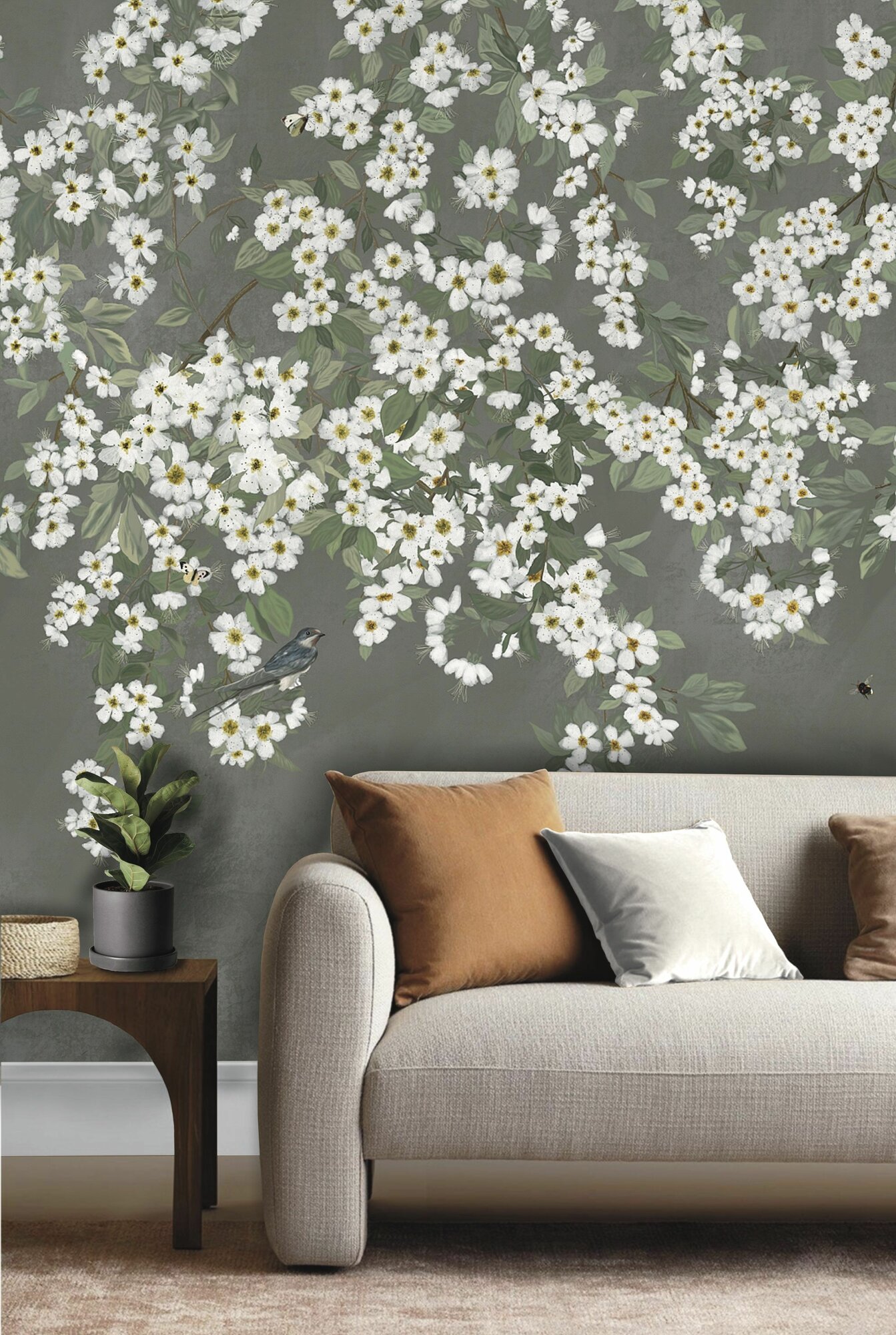 Фреска бесшовная "Ласточки" коричневый (ширина 2550мм х длина 6000мм)