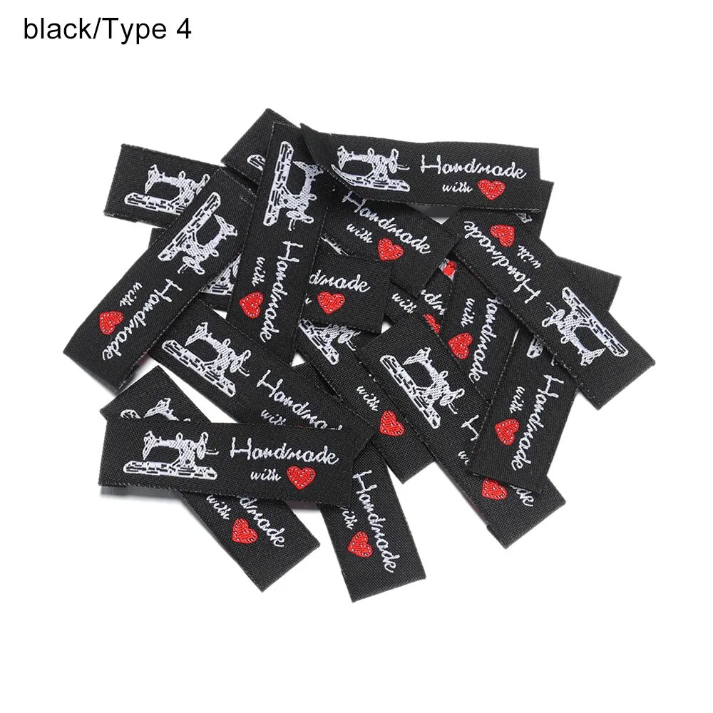 Этикетки для одежды сердечком с котом 50 шт Черный, black-Type 4