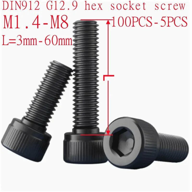 ZFhong черные винты DIN912 М1.4-М8 класс 12.9 M7 5pcs, x10mm