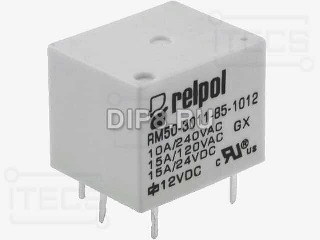 Реле RELPOL RM50-3011-85-1012 электромагнитное, SPDT, Uобмотки 12ВDC, 10 A/240ВAC, 15 А, 1 шт