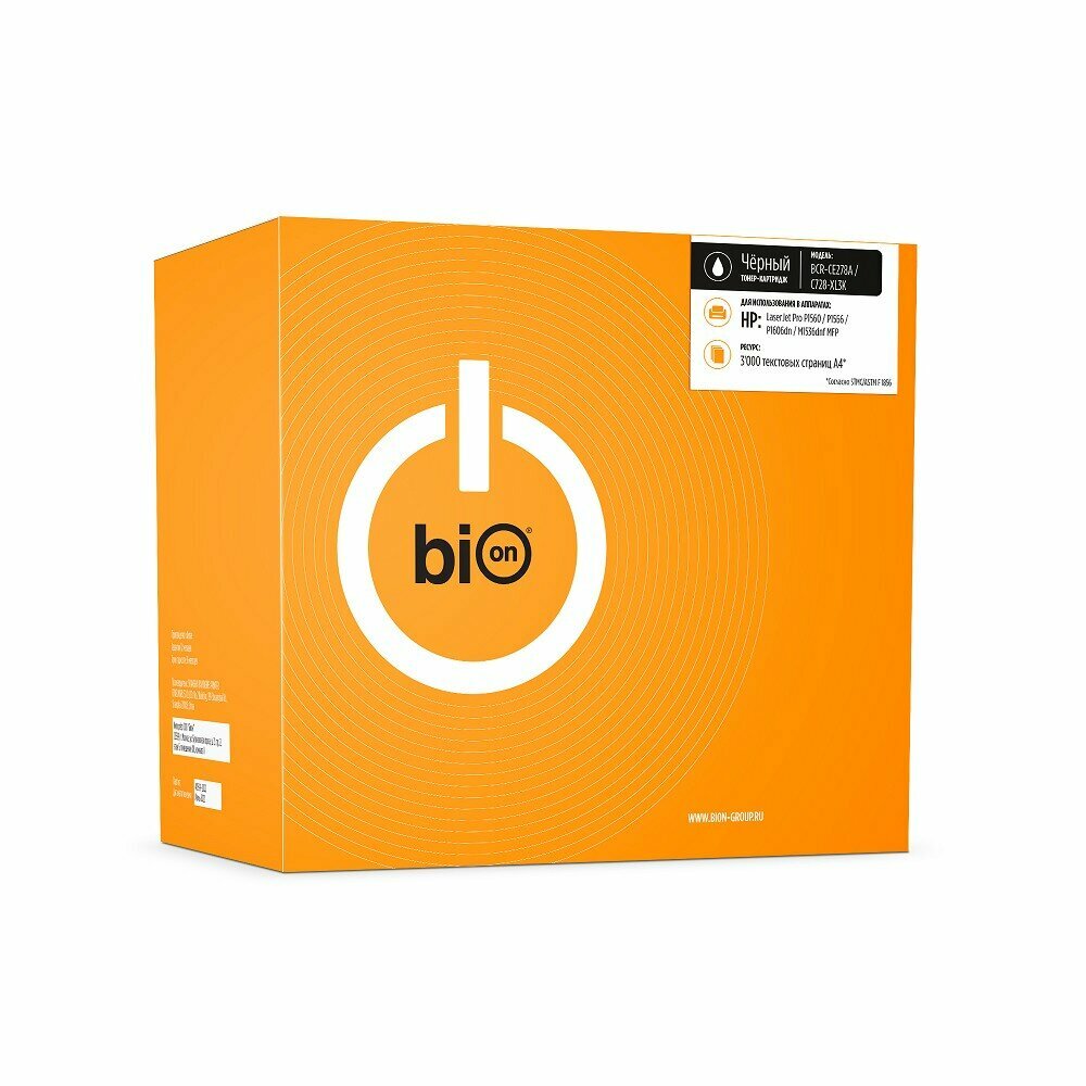 Картридж Bion BCR-CE278A/C728-XL3K для HP LaserJet Pro M1536; Canon i-SENSYS MF4430/MF4450/MF4570/MF4580 Черный 3000 страниц