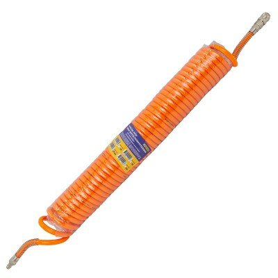 Шланг витой полиуретановый 8мм х 12мм х 10м с быстроразъемными наконечниками 1/4" (максимальное давление - 15bar, рабочая температура от -20 до +60 гр