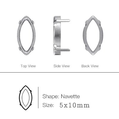 Основы для камней Navette 5X10mm, серебро