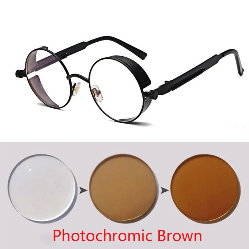 Очки BINSYSU круглые коричневые фотохромные, black frame tea, Myopia -450